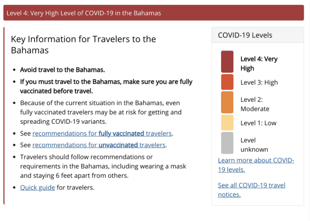 CDC Issues Level 4 Travel Warning For the Bahamas
